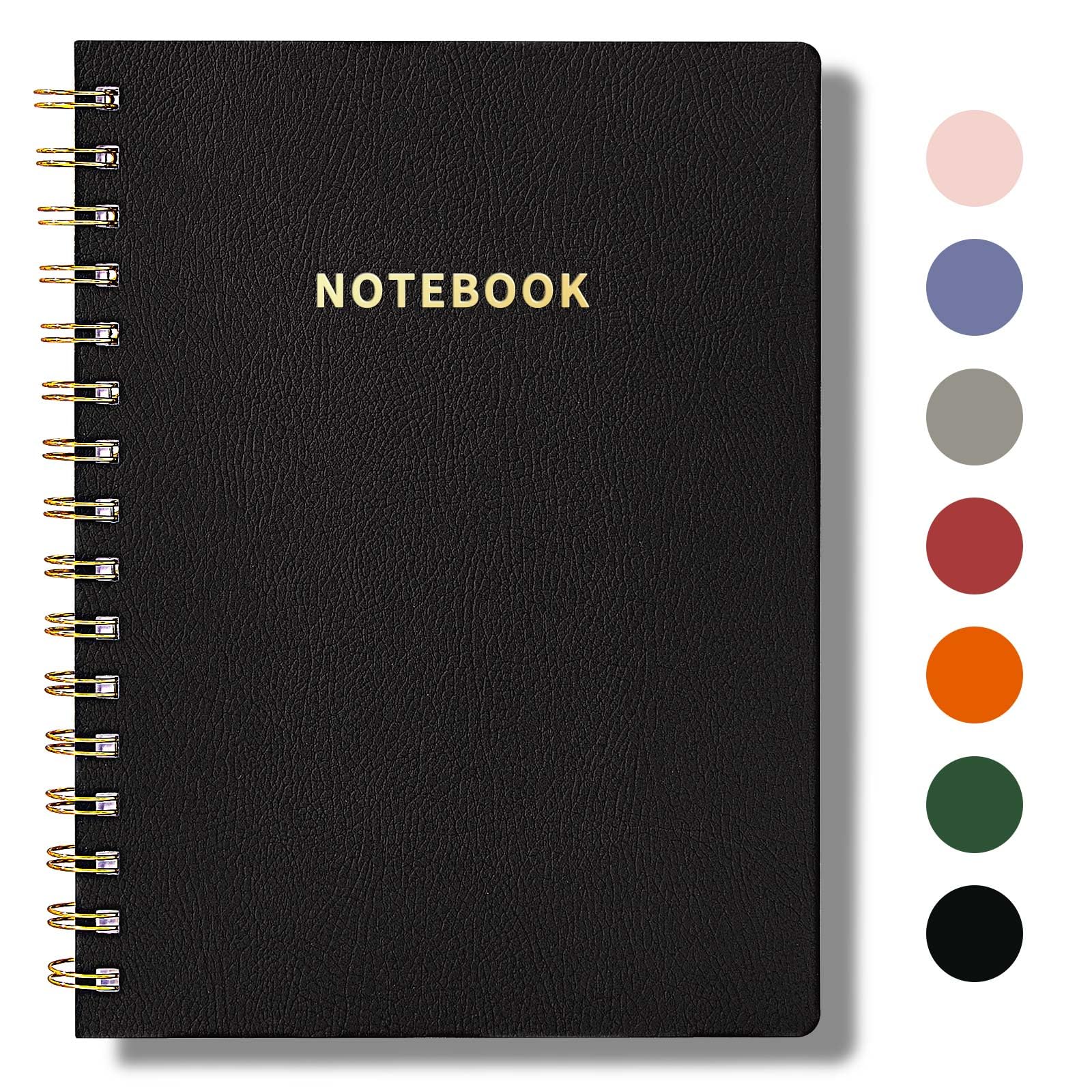 TSFPapier Spiral Notebook, Soft Cover Business Journal with Big Pocket, Widen 8.5" x 6.34", Wirebound Memo Notepads, 160 Pages, Black