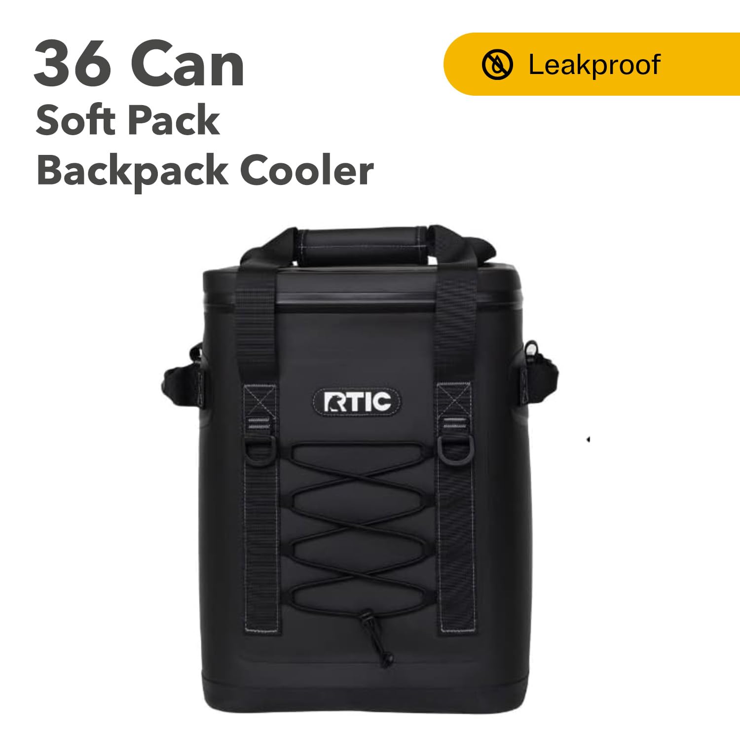 RTIC Backpack Cooler 36 Can, Insulated Portable Soft Cooler Bag Waterproof for Ice, Lunch, Beach, Drink, Beverage, Travel, Camping, Picnic, Car, Hiking, Black