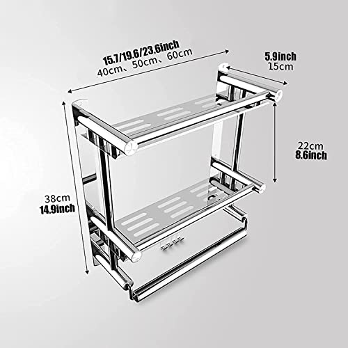 FVRTFT Shower Caddy Shelf with 4 Hooks, Caddy Organizer Wall Mounted Rustproof Basket with Adhesive,Stainless Steel, Storage Rack for Bathroom Shower Kitchen (Size : 60cm)