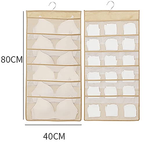 Bra Storage Hanging Bag with 24 Mesh Pockets Wardrobe Underwear Organizer Hanging Closet Shelf Wall Space Saver Dual Sided Hanging Storage Bag for Bra Socks Underwear Underpants