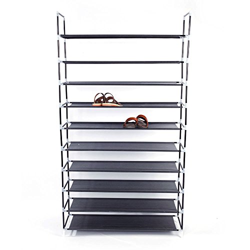 lapday 10 Tiers Shoe Rack 50 Pairs Non-Woven Fabric Shoe Tower Organizer Cabinet, Space Saving Shoe Storage (Black)