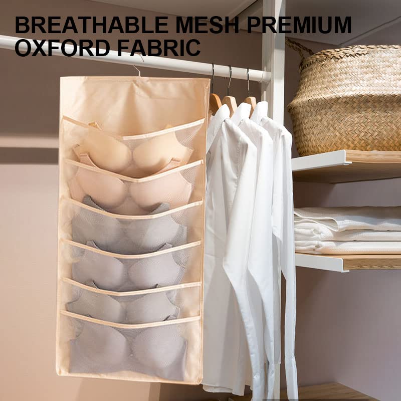 Bra Storage Hanging Bag with 24 Mesh Pockets Wardrobe Underwear Organizer Hanging Closet Shelf Wall Space Saver Dual Sided Hanging Storage Bag for Bra Socks Underwear Underpants