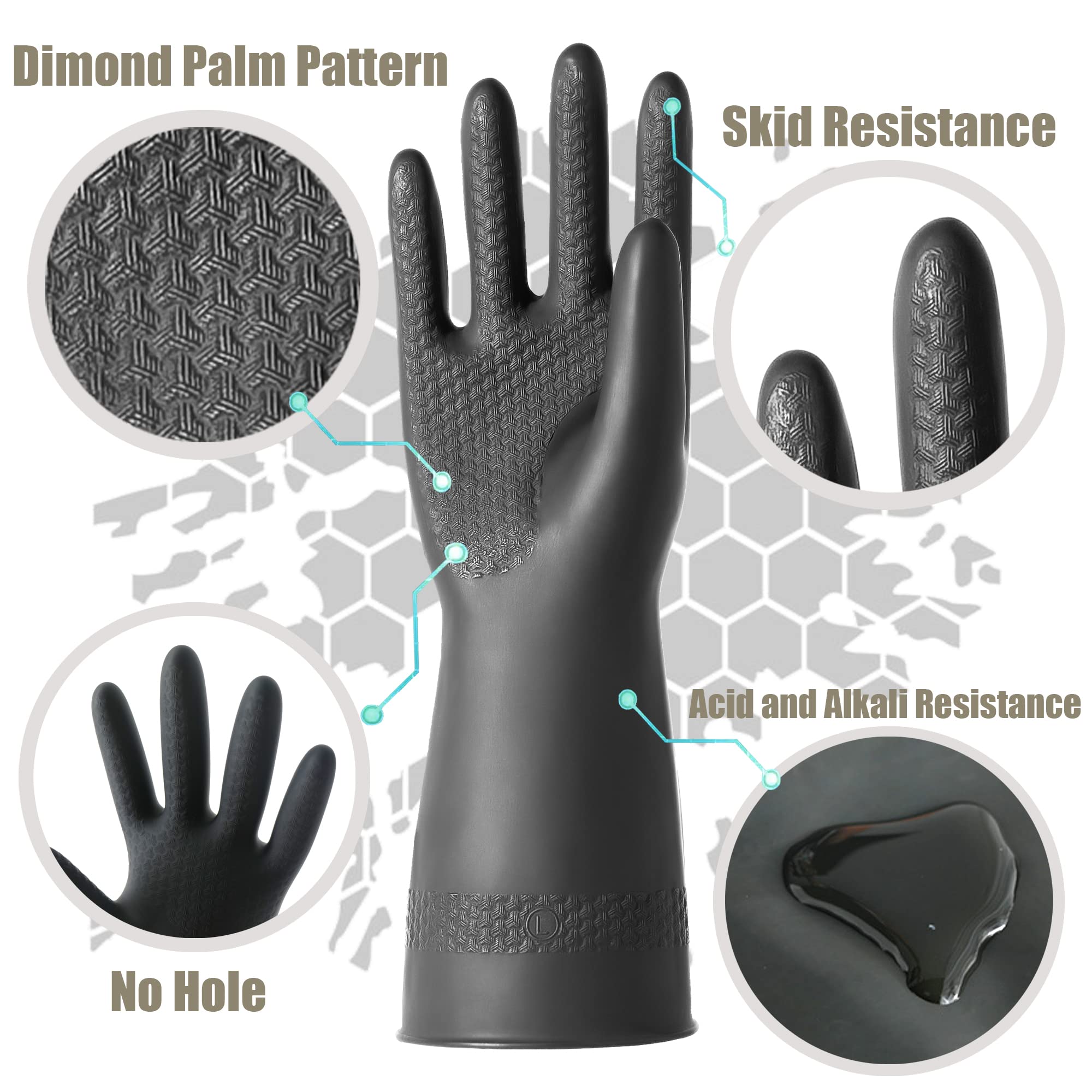 ROYAKI Chemical Resistant Gloves,Waterproof Cleaning Protective Safety Work Heavy Duty Gloves,12", 1 Pair Size Small