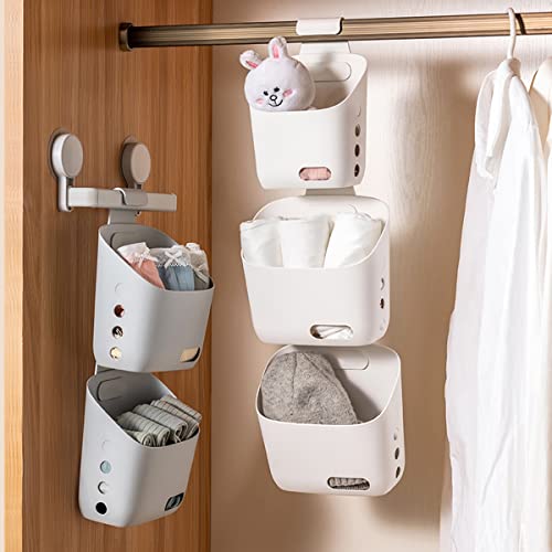 MORNITE 3 Pcs Hanging Shower Basket Caddy, Portable Walll Storage Organizer with Hooks for Bathroom Kithcen Dorm College, White
