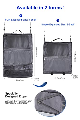 ELEZAY Hanging Packing Cubes Portable Closet 3-Shelf Travel Collapsible Compression Garment Organizer for Carry-on Luggage Suitcase Space Saver Bag XX-Large, Black