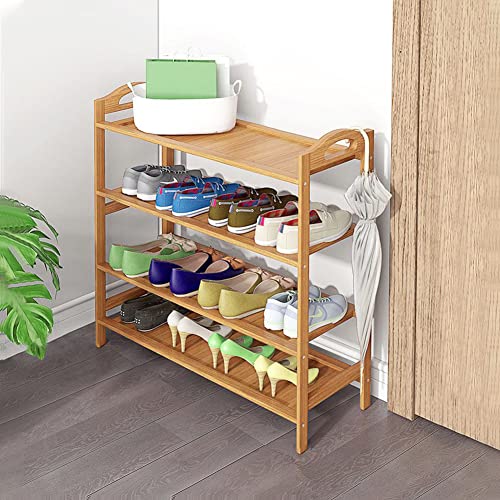 W.CABIN 4 Tier Bamboo Shoe Rack,Shoe Organizer Free Standing Entryway Shoe Tower Shelf,Multi-function Storage Organizer Boots Storage Shelf Home Furniture Modern,Bamboo