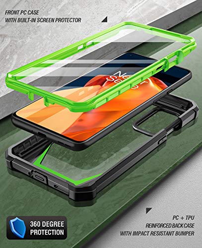 Poetic Guardian Series Case Designed for Oneplus 9 5G, Full-Body Hybrid Shockproof Bumper Cover with Built-in-Screen Protector, Green/Clear