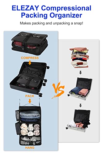 ELEZAY Hanging Packing Cubes Portable Closet 3-Shelf Travel Collapsible Compression Garment Organizer for Carry-on Luggage Suitcase Space Saver Bag XX-Large, Black