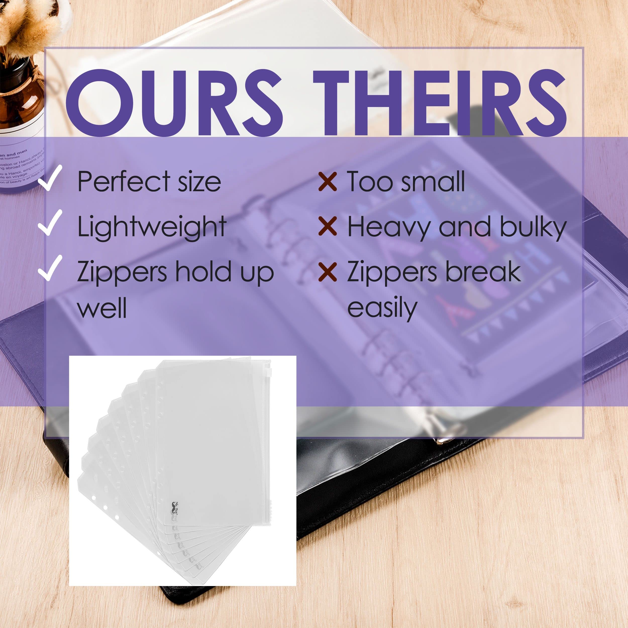 Mr. Pen A5 Plastic Binder Pockets, 8 Pieces, 6 Ring Binder Holes, 8 Pcs, Clear Envelopes for Cash, Money Organizer, Lightweight, Easy to Carry