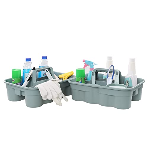 Minekkyes 4-Pack Plastic Caddies with Portable Handle, Supply Caddy Basket for Storage Cleaning Tool, Grey