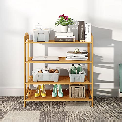 W.CABIN 4 Tier Bamboo Shoe Rack,Shoe Organizer Free Standing Entryway Shoe Tower Shelf,Multi-function Storage Organizer Boots Storage Shelf Home Furniture Modern,Bamboo