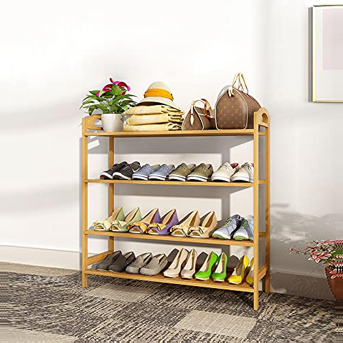 W.CABIN 4 Tier Bamboo Shoe Rack,Shoe Organizer Free Standing Entryway Shoe Tower Shelf,Multi-function Storage Organizer Boots Storage Shelf Home Furniture Modern,Bamboo