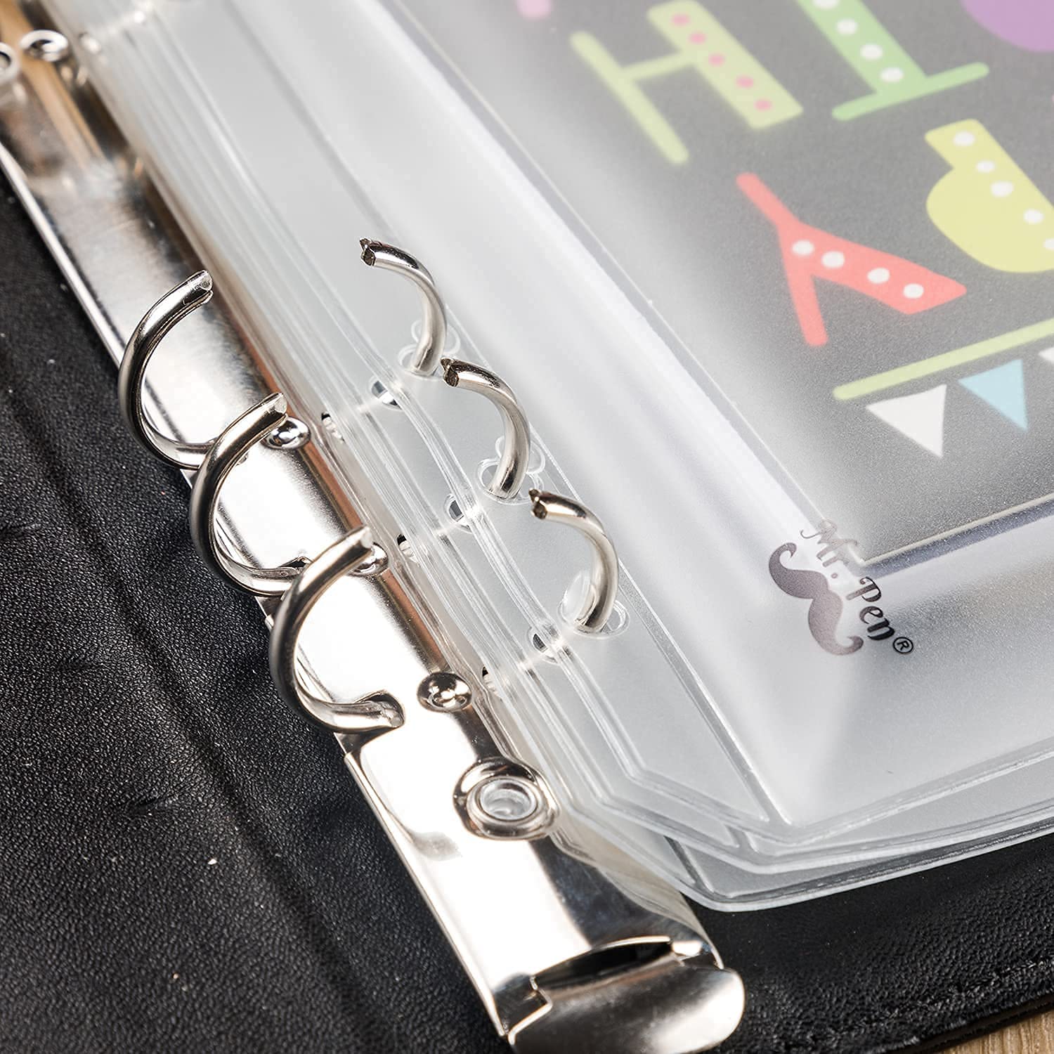 Mr. Pen A5 Plastic Binder Pockets, 8 Pieces, 6 Ring Binder Holes, 8 Pcs, Clear Envelopes for Cash, Money Organizer, Lightweight, Easy to Carry