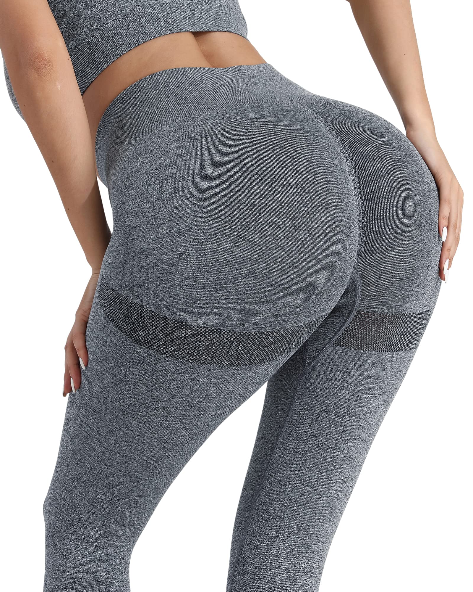 CHRLEISURE 3 Piece Workout Leggings Sets for Women, Gym Scrunch Butt Butt Lifting Seamless Leggings (Dark Gray, L)