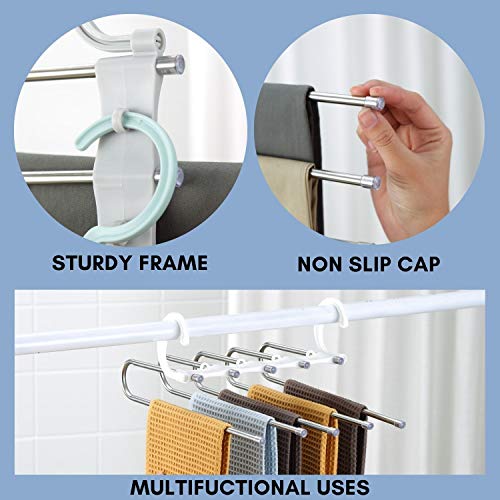 Kumillet Multifunctional Pants Hangers 2 Packs - space saving non slip rack organizer foldable hangers for clothes scarf jeans trousers shorts closet bottom heavy metal multi clothing (White, 6 Hooks)