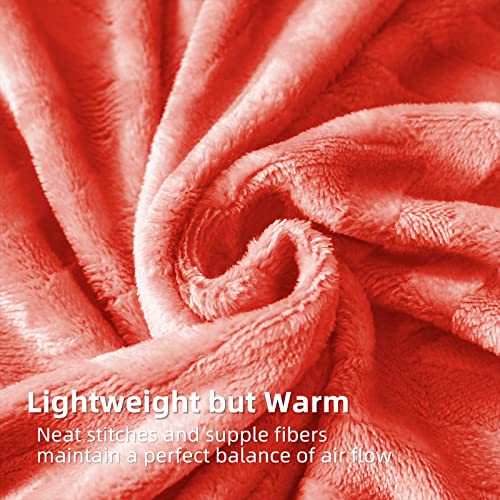 Whale Flotilla Flannel Fleece Throw Blanket for Couch Sofa Bed, Soft Velvet Lightweight Throws Plush Fluffy Chevron Design Decorative Blankets for All Season, 50x60 Inch, Coral