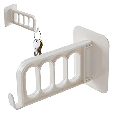 Dous Folding Wall Mounted Clothes Hanger, No Hole Punching No Trace Installation Wall Coat Rack, 4 Holes Wall Multi-Functional Hanger for Balcony Clothes, Keys, Bathroom, Wardrobe Storage