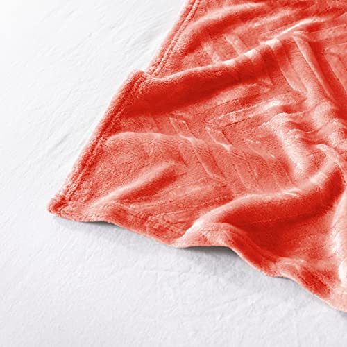 Whale Flotilla Flannel Fleece Throw Blanket for Couch Sofa Bed, Soft Velvet Lightweight Throws Plush Fluffy Chevron Design Decorative Blankets for All Season, 50x60 Inch, Coral