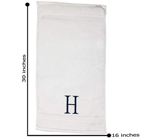 Monogrammed Hand Towels for Bathroom - Luxury Hotel Quality Personalized Initial Decorative Embroidered Bath Towel for Powder Room, Spa - GOTS Organic Certified - Set of 2 Navy Letter H
