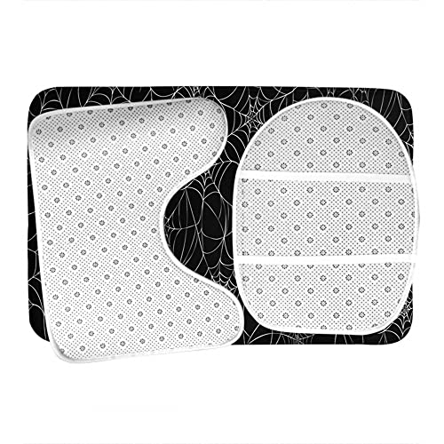WONDERTIFY Spider Web Bathroom Antiskid Pad Halloween Gothic Scary Netting 3 Pieces Bathroom Rugs Set, Bath Mat+Contour+Toilet Lid Cover Black Grey