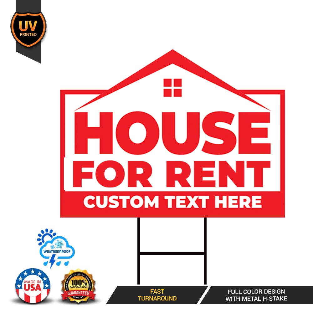 House for Rent Yard Sign Personalized 24" x 18" - Visible Text Custom House for Rent Yard Sign with Metal H-Stake (24x18, Single Sided)