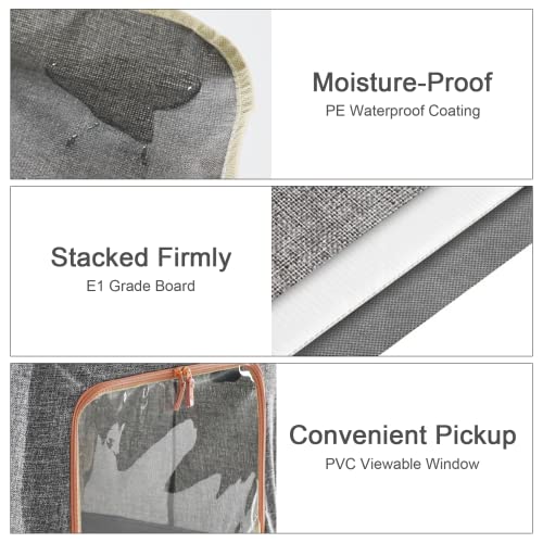 Homzing Closet Storage Bins Stackable Organizer Foldable Double Zipper Blanket Storage Bags 24L Storage Containers Linen Fabric 3 Pack for Bedding Closet Bedroom(Grey)