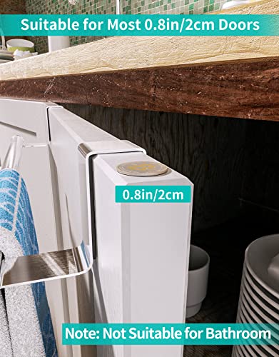 HapiRm Kitchen Towel Holder, Expandable Double Over The Cabinet Towel Holder, Stainless Steel Towel Hanger for Universal Fit on Inside or Outside of Cupboard Doors, Silver(for 0.8in Cabinet Doors)