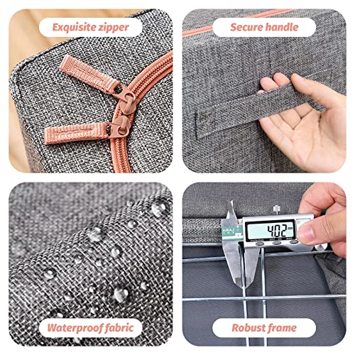 Homzing Closet Storage Bins Stackable Organizer Foldable Double Zipper Blanket Storage Bags 24L Storage Containers Linen Fabric 3 Pack for Bedding Closet Bedroom(Grey)