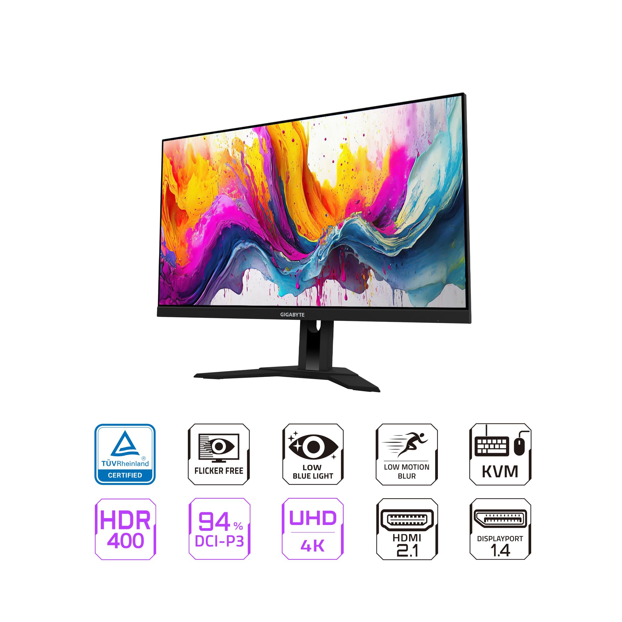 GIGABYTE M28U 28" 144Hz Gaming Monitor, 3840 x 2160 SS IPS Display, 1ms (GTG) Response Time, 9β4% DCI-P3, VESA Display HDR400, FreeSync Premium Pro, 1x Display Port 1.4, 2x HDMI 2.1 (M28U-SA)