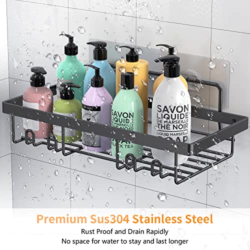 QUIUMES Shower Caddy, Bathroom Organizer Adhesive Shower Shelf [3-Pack], Rustproof Shower Shelves And 10 Hooks, No Drilling Required, Shower Organizer Perfect For Holding Shampoo, Soap And More.