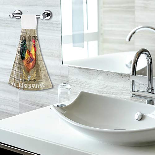Rooster Daisy Plaid Kitchen Hanging Towel 12 x 17 Inch Flowers Chicken Wheat Hand Tie Towels Set 2 Pcs Tea Bar Dish Cloths Dry Towel Soft Absorbent Durable for Bathroom Laundry Room Decor