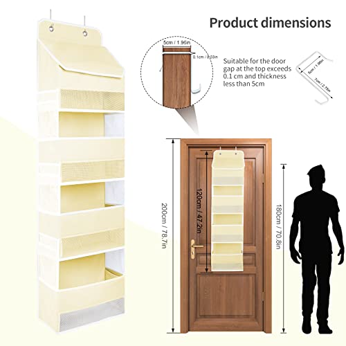 Pomeney Over Door Organizer with Dustproof Cover, Behind Door Storage 4 Large Pockets and 6 Side Pockets, Front Door Organizer for Diapers Organizer, Nonwoven Material Breathable,Beige