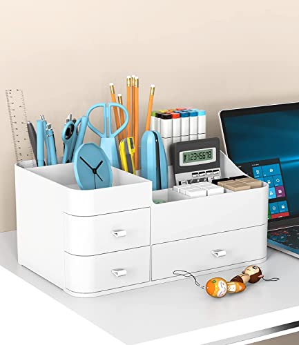 Makeup Organizer Storage with Drawers, Cosmetic Display Case for Brushes, Lotions, Perfumes, Eyeshadow, Nail Polish Ideal for Bathroom, Dresser, Countertop (White)