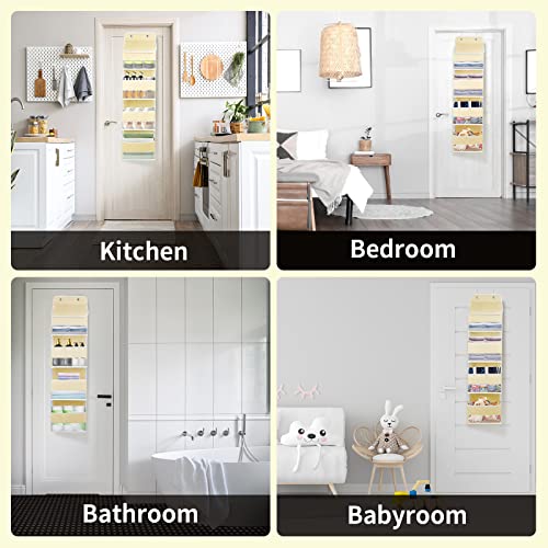 Pomeney Over Door Organizer with Dustproof Cover, Behind Door Storage 4 Large Pockets and 6 Side Pockets, Front Door Organizer for Diapers Organizer, Nonwoven Material Breathable,Beige