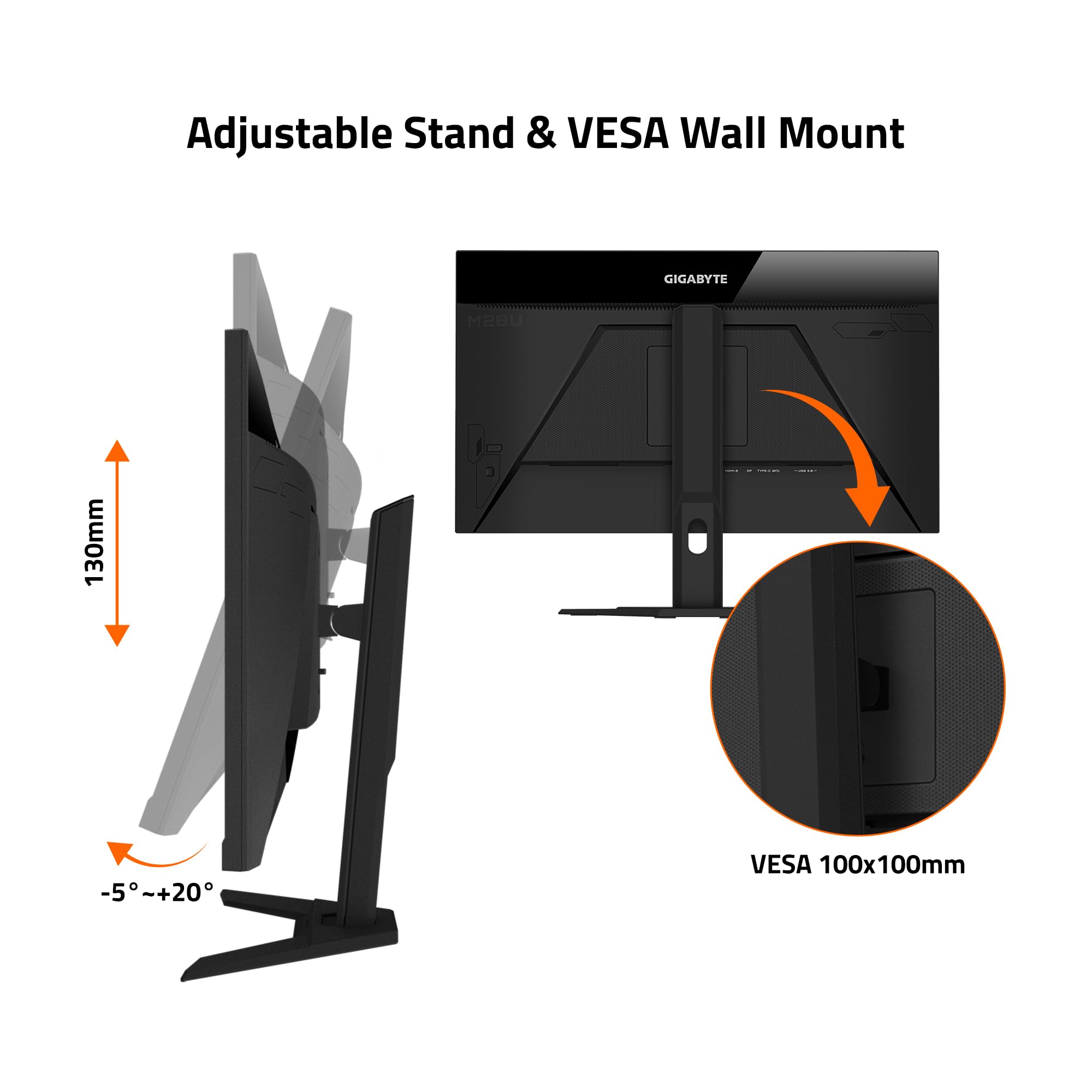 GIGABYTE M28U 28" 144Hz Gaming Monitor, 3840 x 2160 SS IPS Display, 1ms (GTG) Response Time, 9β4% DCI-P3, VESA Display HDR400, FreeSync Premium Pro, 1x Display Port 1.4, 2x HDMI 2.1 (M28U-SA)