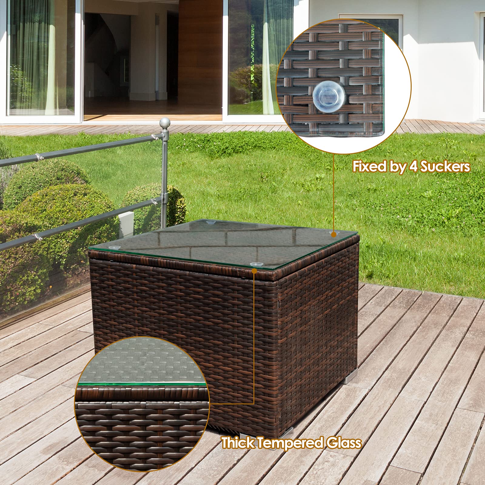 HAPPYGRILL 3 Pieces Patio Furniture Set PE Rattan Wicker Sofa Set with Cushions and Coffee Table Outdoor Patio Conversation Set for Garden Poolside Balcony