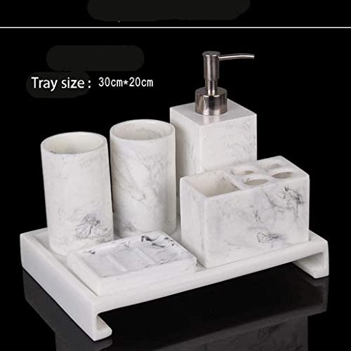DVTEL Bathroom Supplies Kit Bathroom Set Rinse Set Resin Mouthwash Cup Toothbrush Holder Set (Color : White, Size : 6-Piece Set)