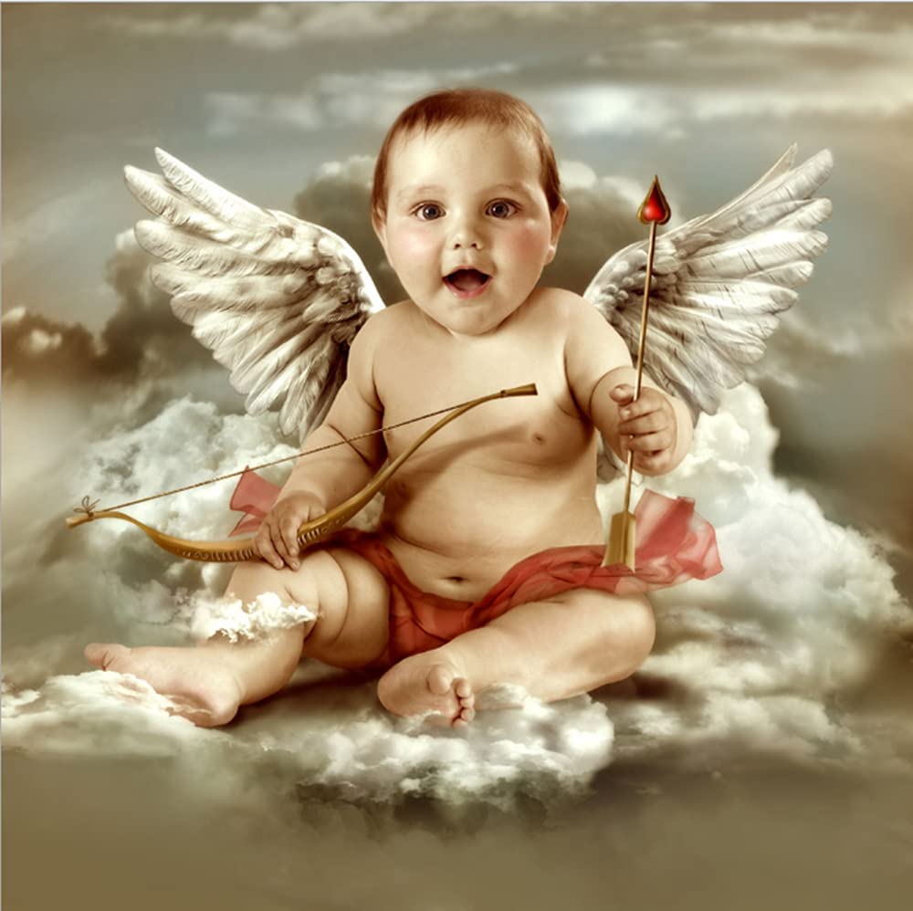 MaiYiYi Angel Baby Diamond Painting Set 5D Full Round Diamond Painting Angel Wings Diamond Painting Cross Stitch Kit Cute Baby Diamond Painting by Numbers for Adult Kids Wall Art Decor (30X30 CM)