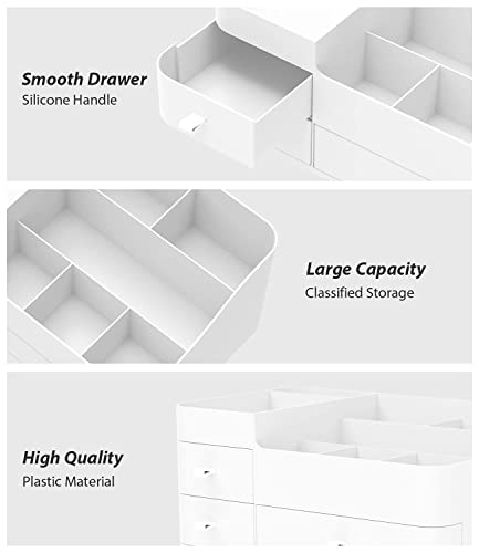 Makeup Organizer Storage with Drawers, Cosmetic Display Case for Brushes, Lotions, Perfumes, Eyeshadow, Nail Polish Ideal for Bathroom, Dresser, Countertop (White)