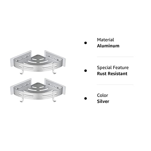 GRICOL Shower Shelf Corner Adhesive Bathtub Caddy Wall Mounted Bathroom No Drill Aluminum Basket Storage for Shampoo Kitchen Organizer with Razor Holder-2 Pack