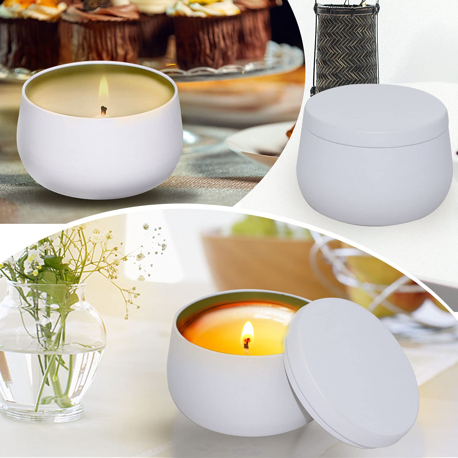 NEXBEXES 8oz Candle tins with lids,White Candle Jars,Bulk Candle tins for Making Candles,Candle Making Jars(24PACK, White)