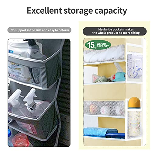 Pomeney Over Door Organizer with Dustproof Cover, Behind Door Storage 4 Large Pockets and 6 Side Pockets, Front Door Organizer for Diapers Organizer, Nonwoven Material Breathable,Beige