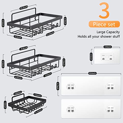 QUIUMES Shower Caddy, Bathroom Organizer Adhesive Shower Shelf [3-Pack], Rustproof Shower Shelves And 10 Hooks, No Drilling Required, Shower Organizer Perfect For Holding Shampoo, Soap And More.