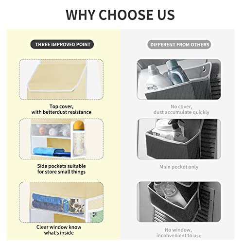 Pomeney Over Door Organizer with Dustproof Cover, Behind Door Storage 4 Large Pockets and 6 Side Pockets, Front Door Organizer for Diapers Organizer, Nonwoven Material Breathable,Beige