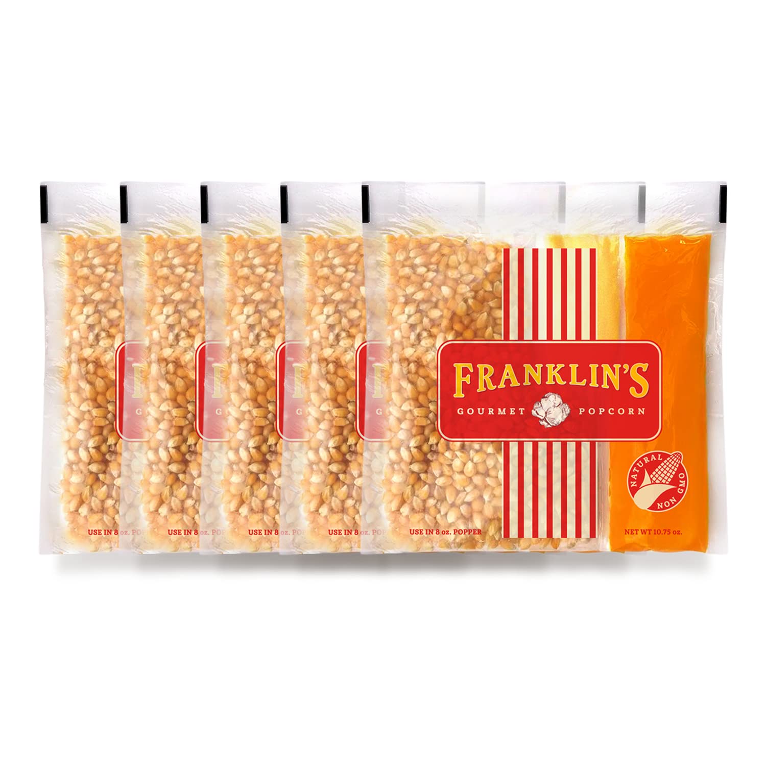 Franklin’s Gourmet Popcorn All-In-One Popcorn Packs for Popcorn Machine - 8oz Pack of 10 - Made in USA - Packs of Popcorn Bags with Buttery Salt & Oil