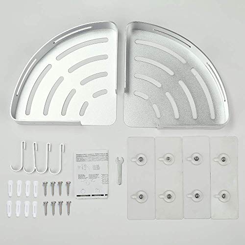 GRICOL Shower Shelf Corner Adhesive Bathtub Caddy Wall Mounted Bathroom No Drill Aluminum Basket Storage for Shampoo Kitchen Organizer with Razor Holder-2 Pack