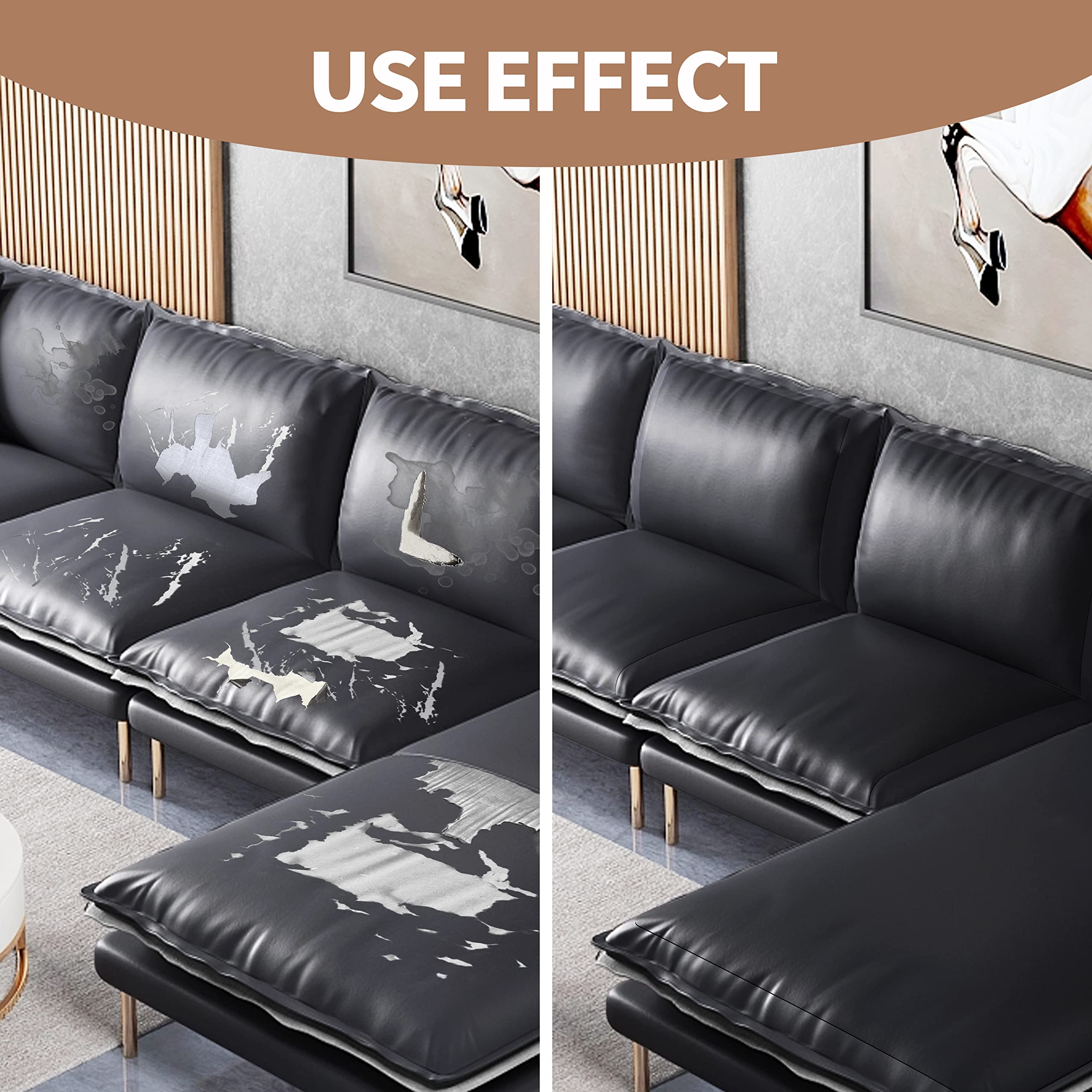 ONine Leather Repair Patch, Self-Adhesive Couch Patch, Multicolor Available Scratch Leather 16X60 Inch Peel and Stick for Sofas, Car Seats (Ink Black)