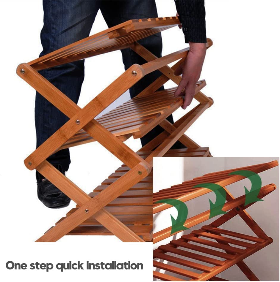 Mandorra Bamboo Shoe Rack 4 Tier Space Saving Free Standing Shoe Shelf No Assembly Foldable Shoe Rack Storage Organizer for Closet Hallway Bathroom Living Room Bedroom, Balcony, Folding (Natural)
