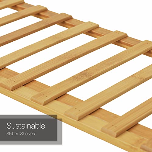 Mandorra Bamboo Shoe Rack 4 Tier Space Saving Free Standing Shoe Shelf No Assembly Foldable Shoe Rack Storage Organizer for Closet Hallway Bathroom Living Room Bedroom, Balcony, Folding (Natural)