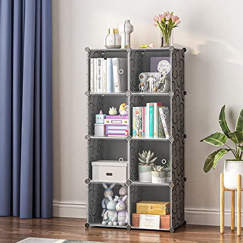 Aeitc 8 Cube Storage Organizer Closet Shelves Storage Cubes DIY Cubby Organizing Modular Cabinet Bookcase Cubby Closet Shelf for Bedroom, Living Room, Black with Clear Door